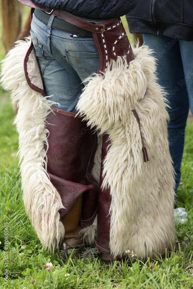 chaps worn by Andean cowboys are made of alpaca or sheep skin Stock ...