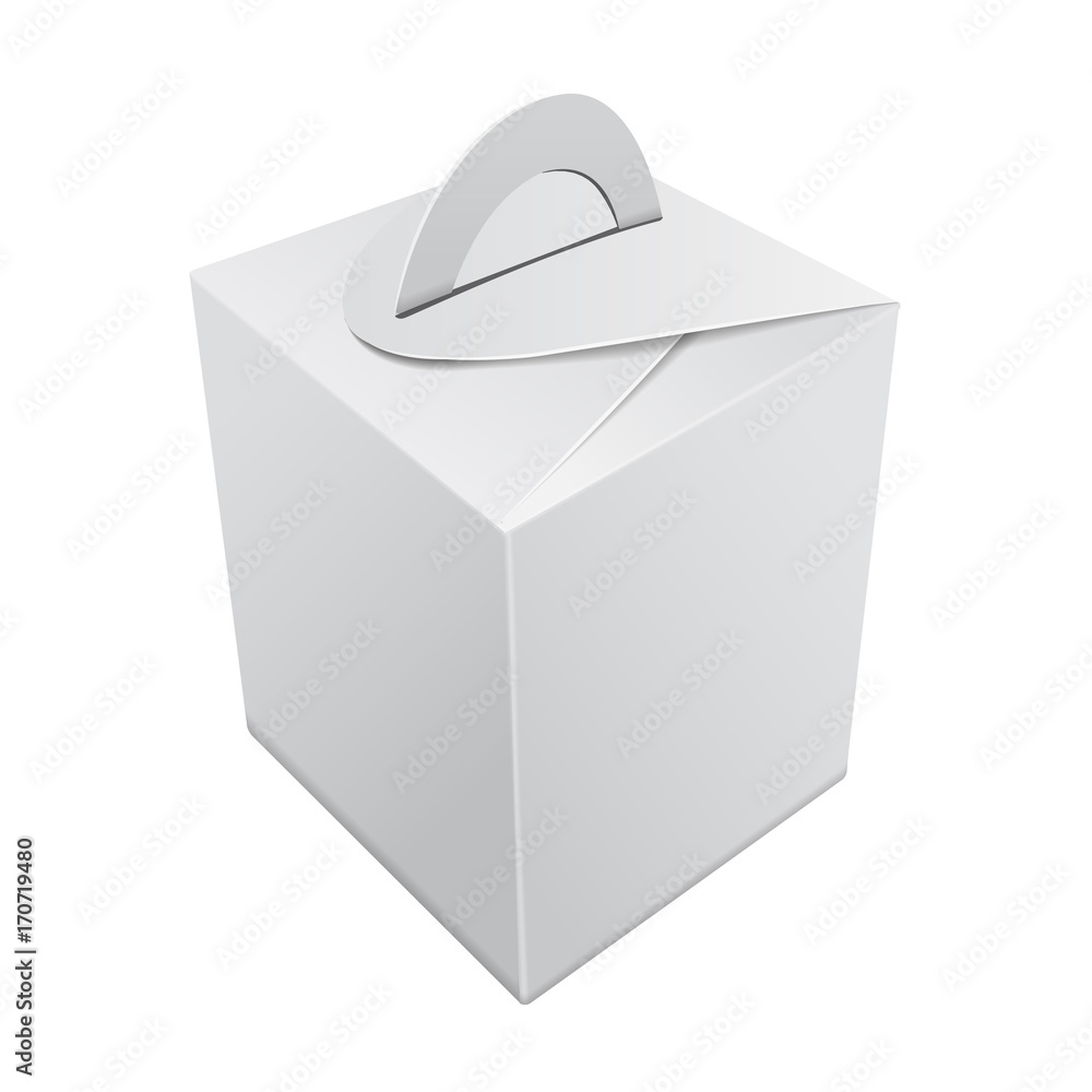 Blank Kraft Paper Gift box mockup. Vector White Container with handle ...