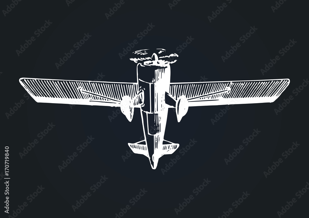 Vector drawing of flying aircraft.Vintage retro plane poster, card ...