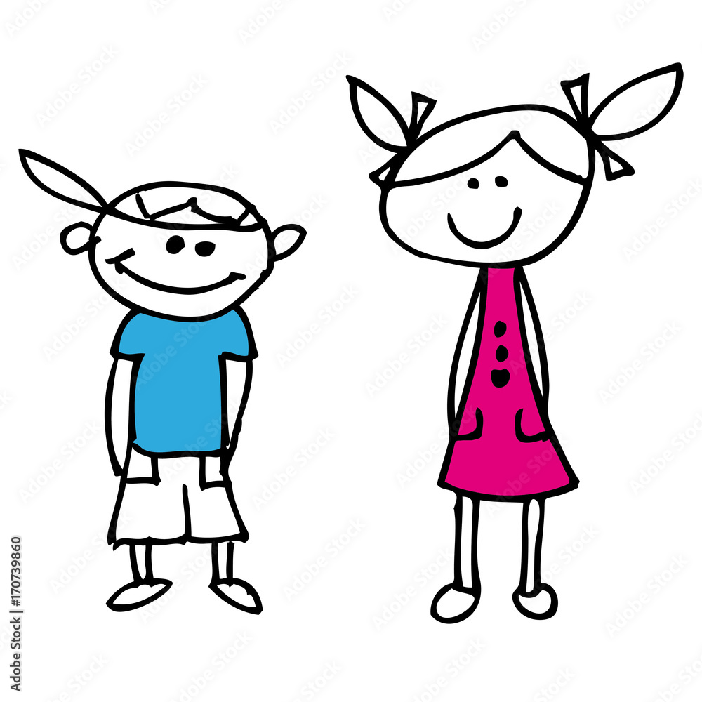 Junge Mädchen Comic Zeichung Vektor Stock Vector | Adobe Stock