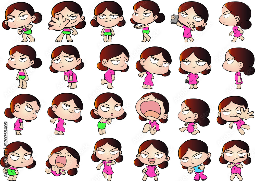 girl; character; game; sprite; action; vector; animation; illustration ...