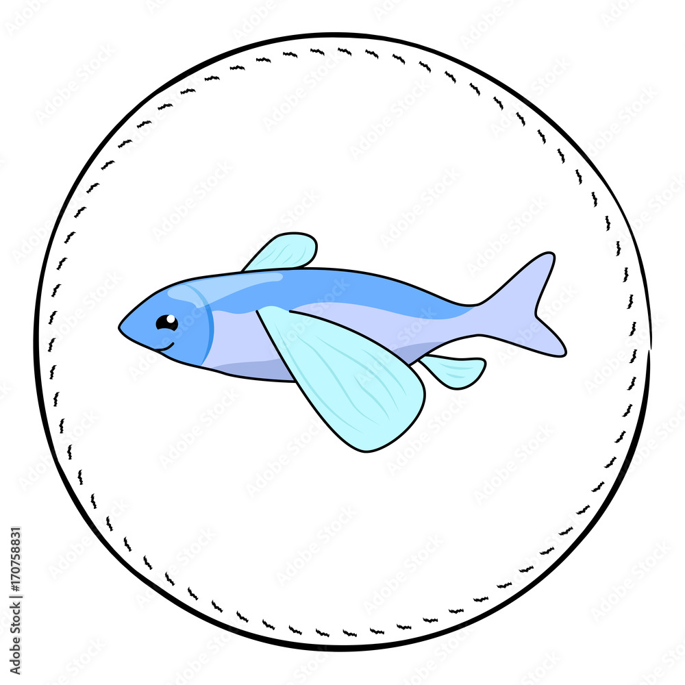 Flying fish isolated on white background. Cute flying fish cartoon ...