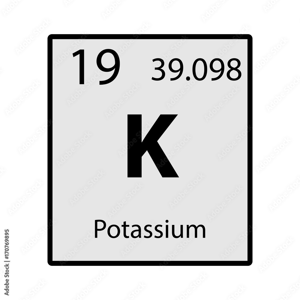 Potassium periodic table element gray icon on white background vector ...