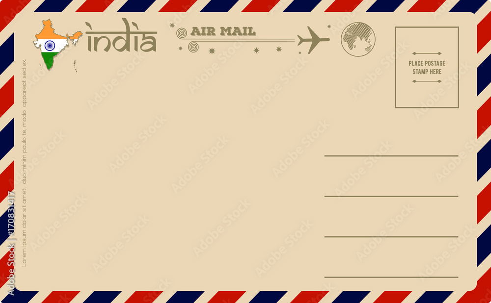 Vintage postcard with map of India Stock Vector | Adobe Stock