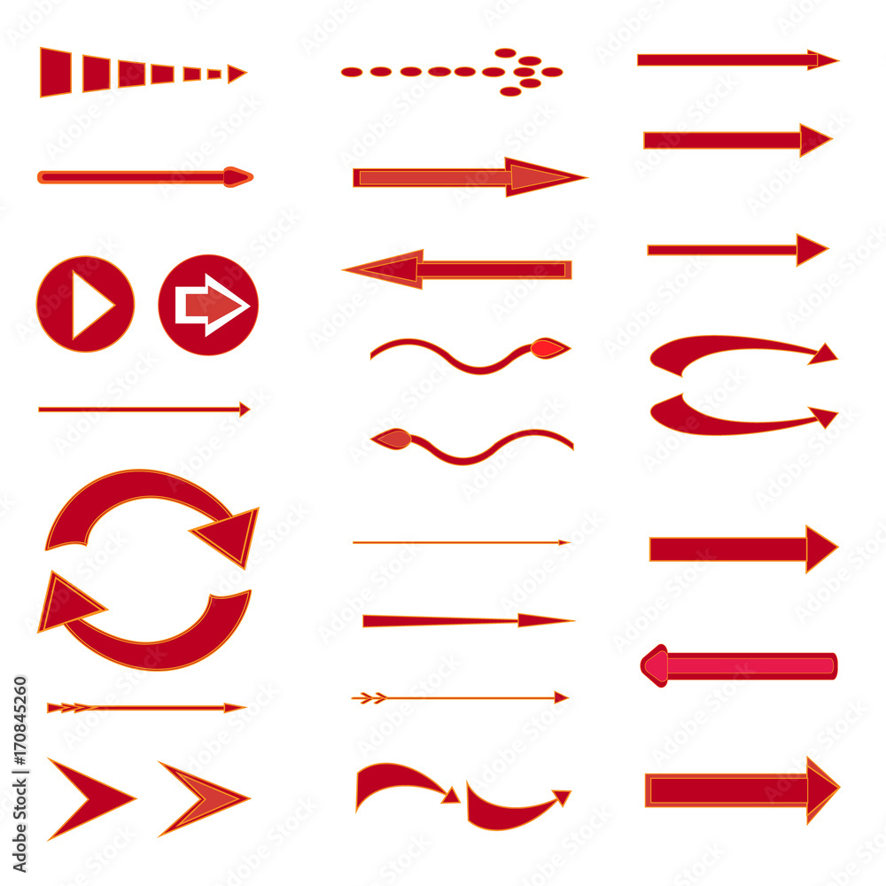 Red vector arrows. Set of colored vector arrows. The original arrow ...