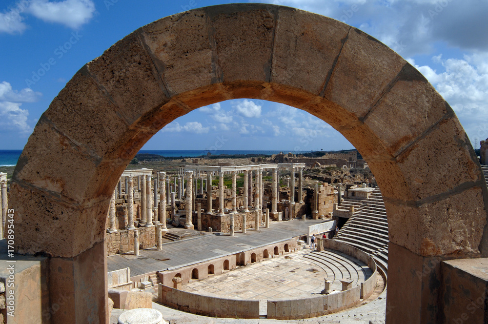 Te ruins of Lepsis Magna in Libya. One of the largest well preserved ...