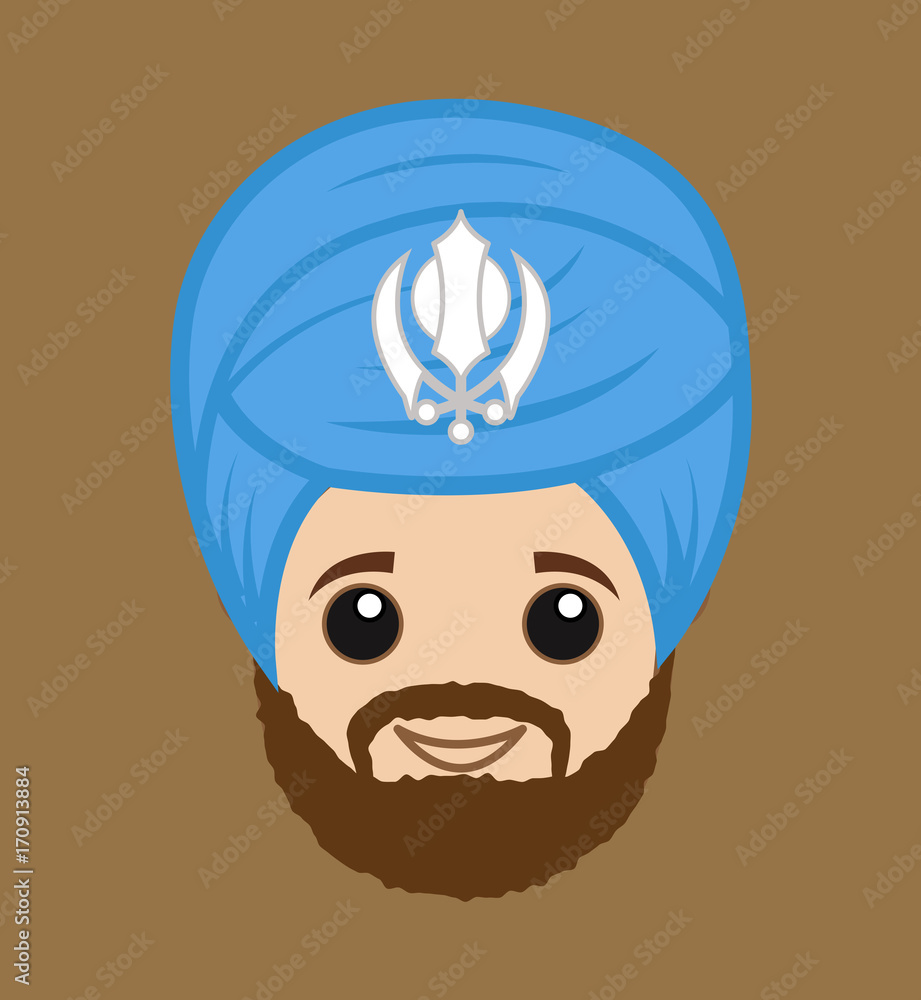 Cartoon Khalsa Sardar Character Face Stock Vector | Adobe Stock