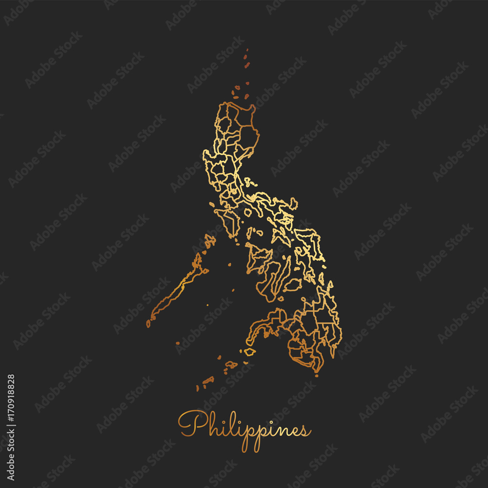 Philippines region map: golden gradient outline on dark background ...