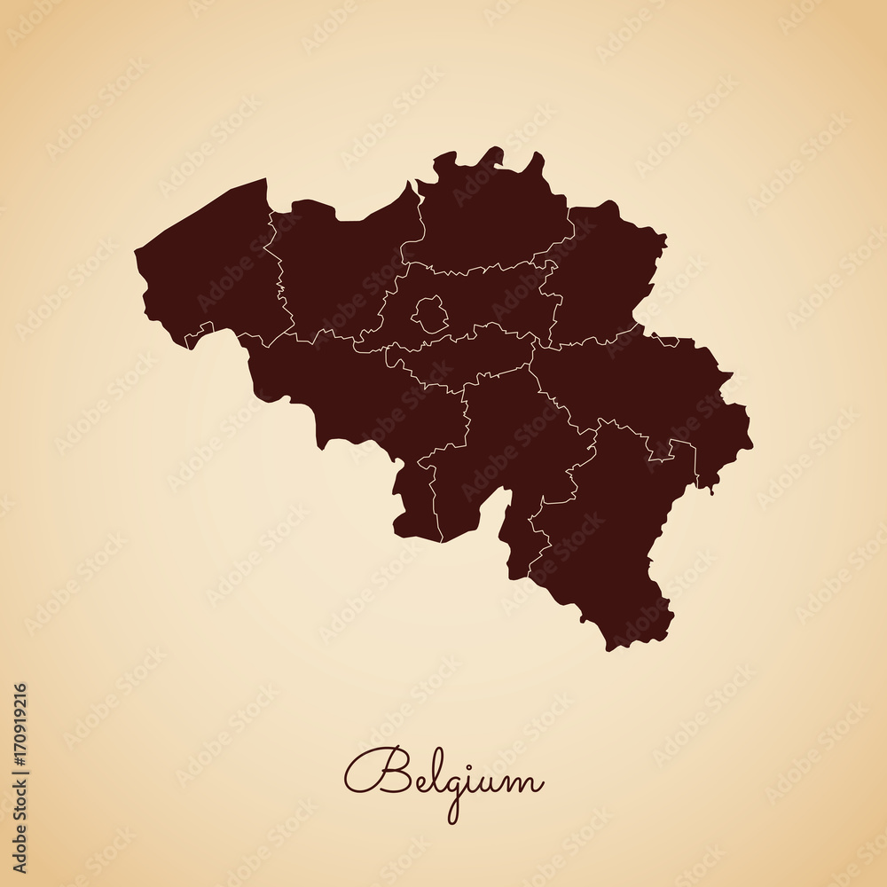 Belgium region map: retro style brown outline on old paper background ...