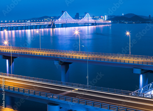 illuminated Xinghai Bay cross-sea bridge of Dalian,China. - Buy this ...