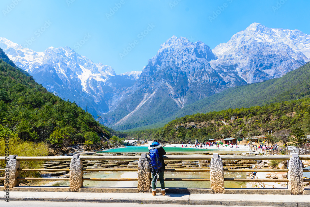 Blue moon valley in lijiang city yunan , China, Backpacker is enjoying ...