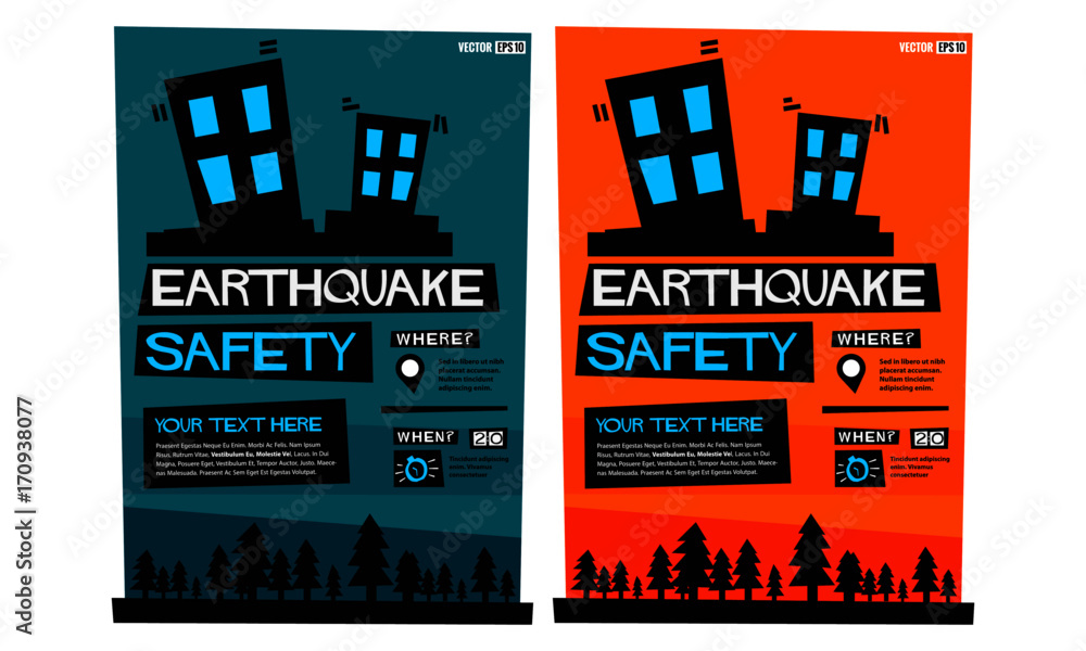 Earthquake Safety (Flat Style Vector Illustration Emergency Poster ...