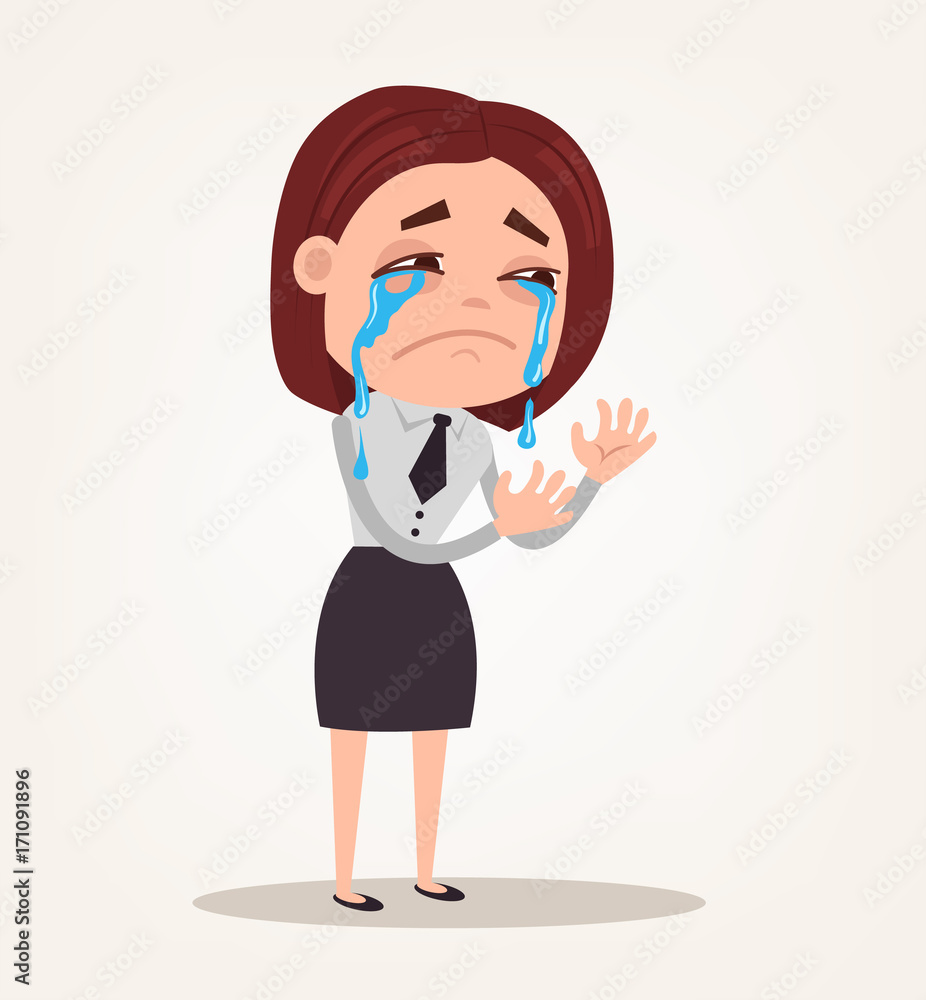 Crying woman office worker businessman character. Vector flat cartoon ...