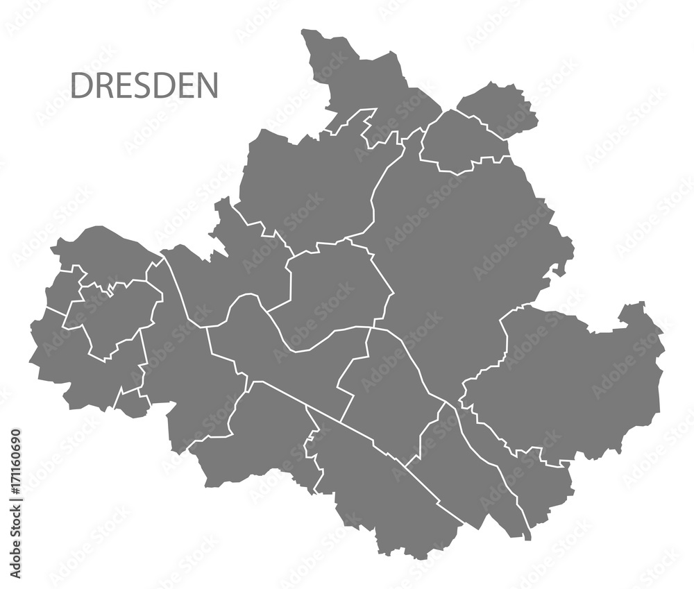 Dresden city map with boroughs grey illustration silhouette shape Stock ...