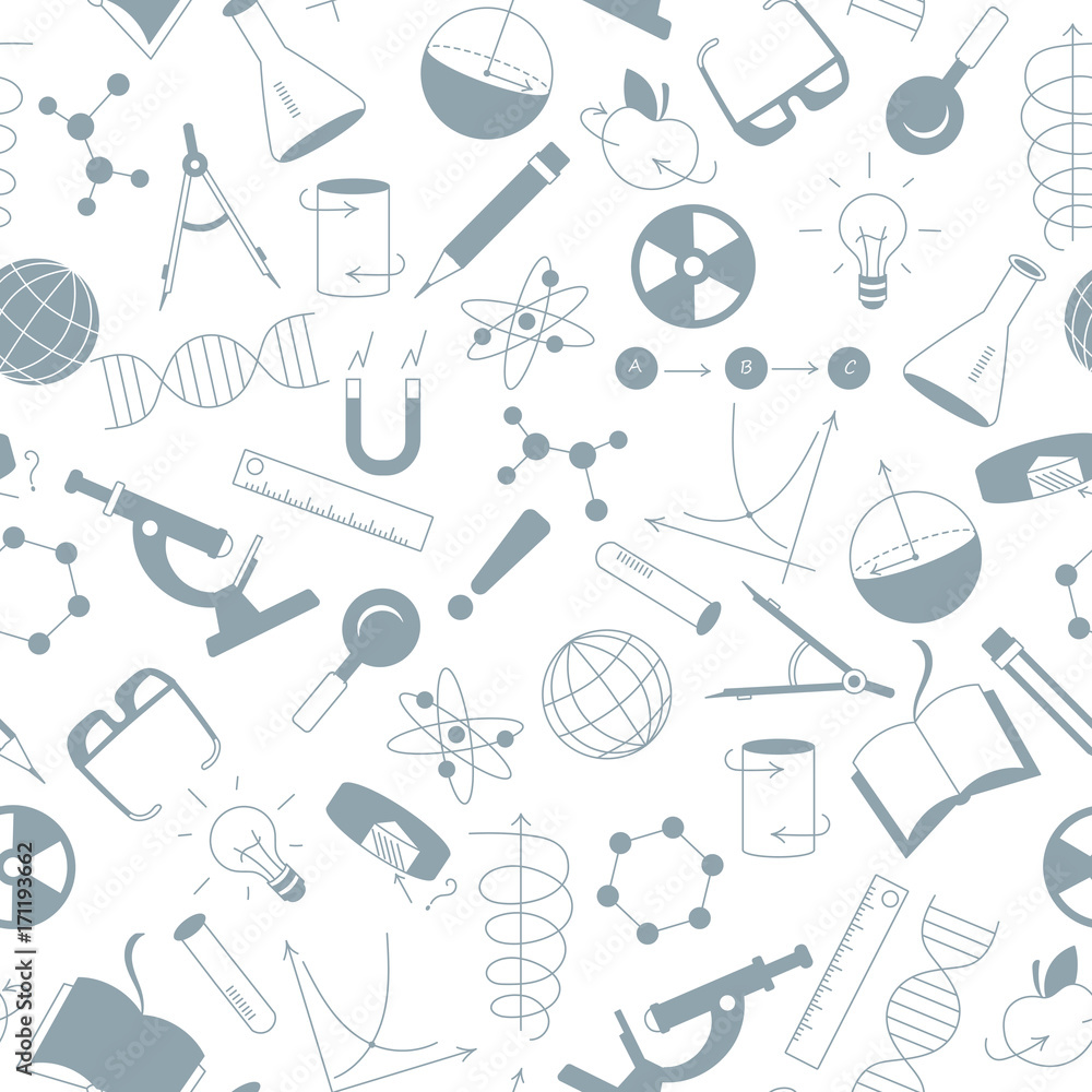 Seamless pattern on the theme of science and inventions, diagrams ...