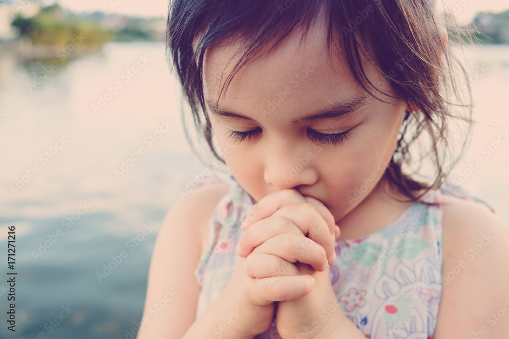 mixed race girl praying, kid, child pray concept, World Day of Prayer ...