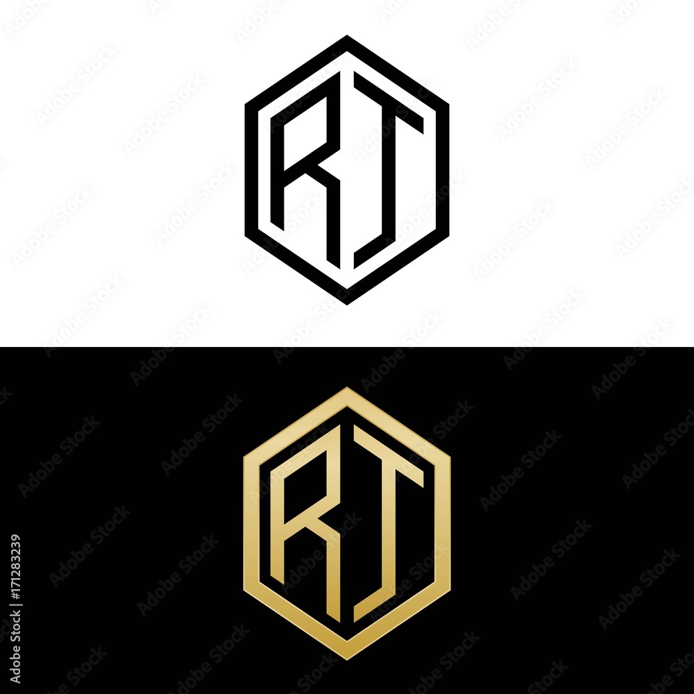initial letters logo rt black and gold monogram hexagon shape vector Stock Vector | Adobe Stock