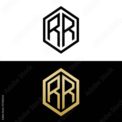 initial letters logo rr black and gold monogram hexagon shape vector ...