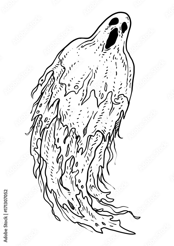 Ghost illustration, drawing, engraving, ink, line art, vector Stock ...