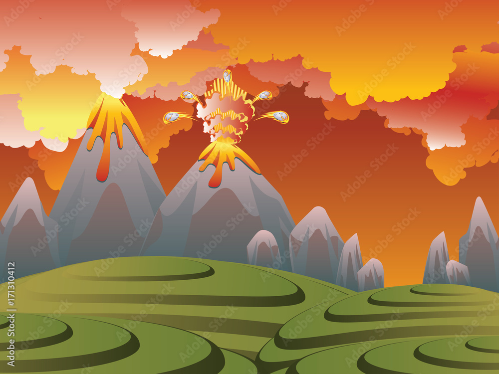 Cartoon Volcano Eruption Stock Vector | Adobe Stock