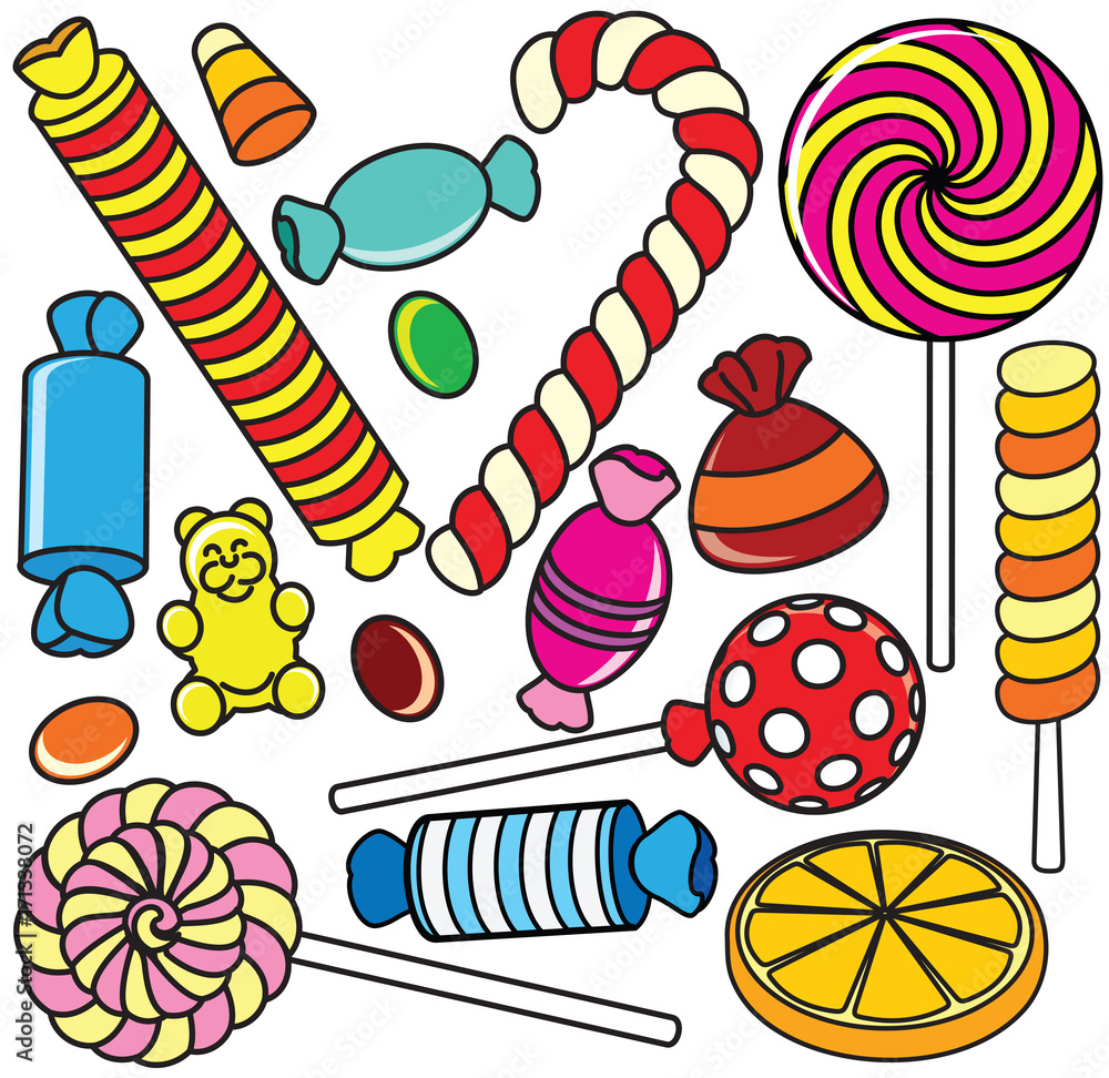Collection of Cartoon Candy. Contour Illustration Stock Vector | Adobe ...