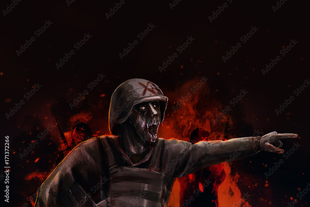 Illustration of a dead soldier zombie pointing finger and commanding ...