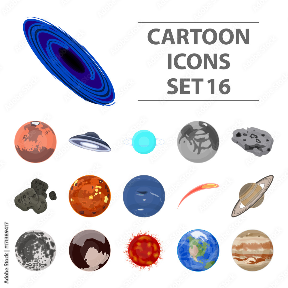 Planets set icons in cartoon style. Big collection of planets vector ...