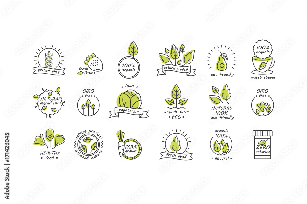 Vector set of organic products labels and badges - collection of ...