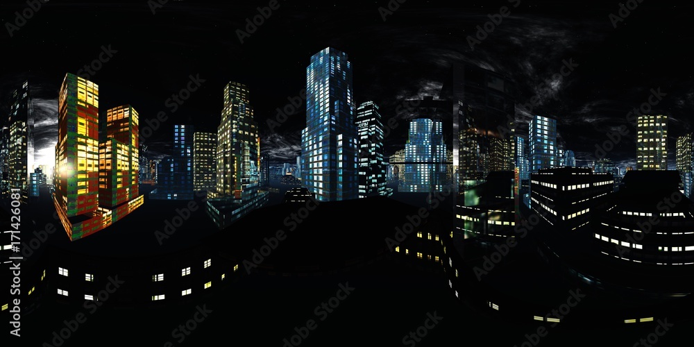HDRI. Equirectangular projection. Spherical panorama., Night city ...