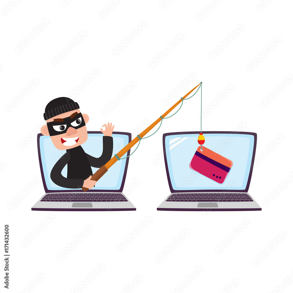 Стоковое векторное изображение «Hacker in black mask stealing credit ...