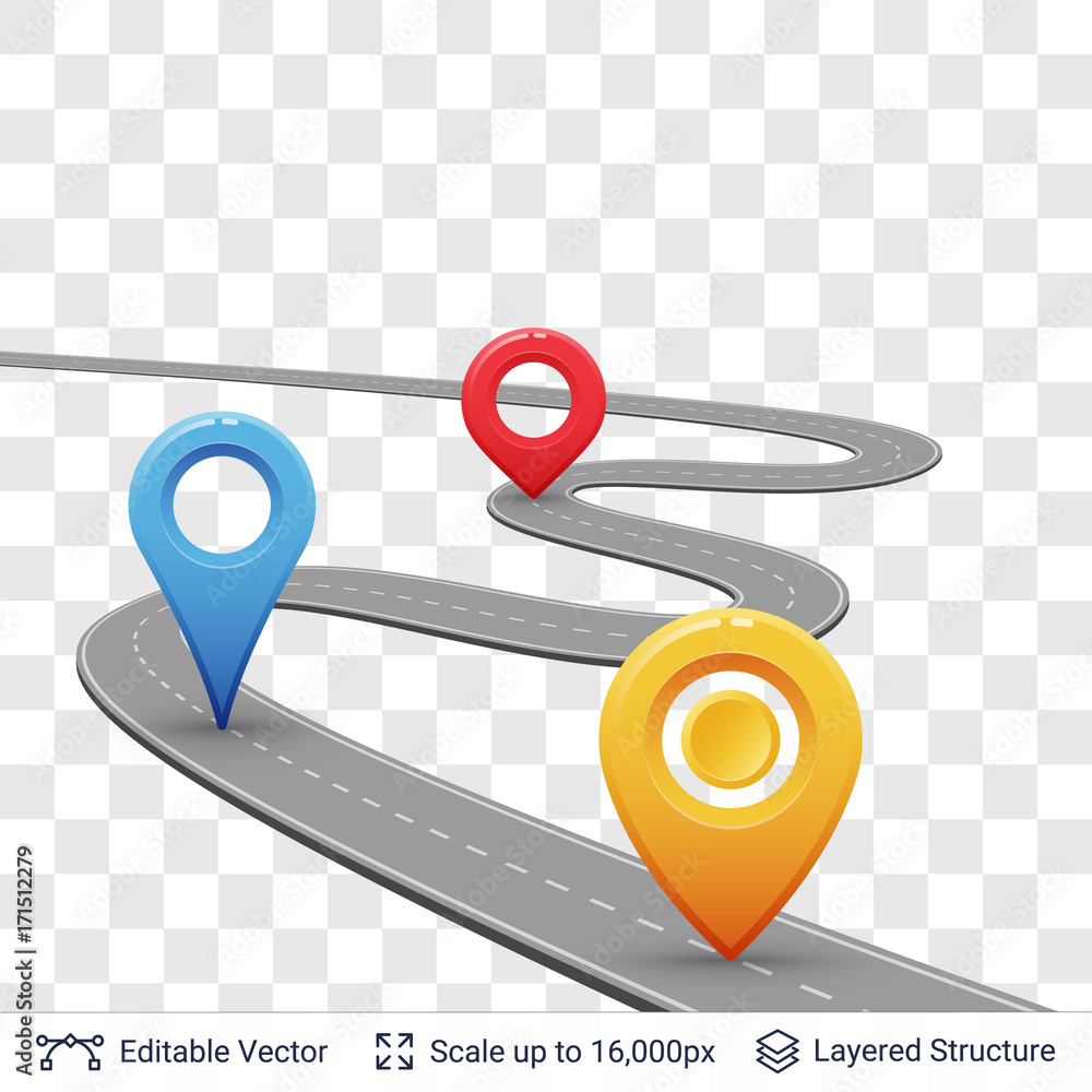 Road with location pins. Stock Vector | Adobe Stock
