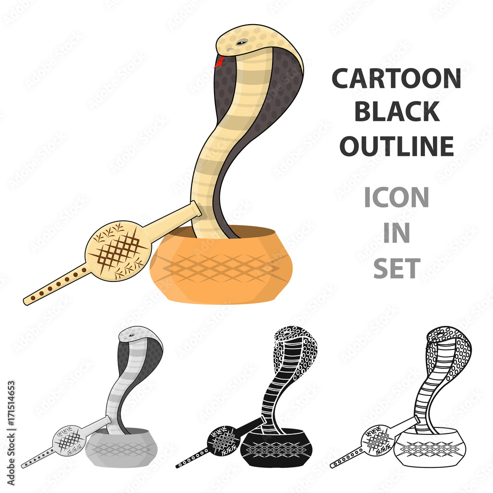 Snake and pungi icon in cartoon style isolated on white background ...