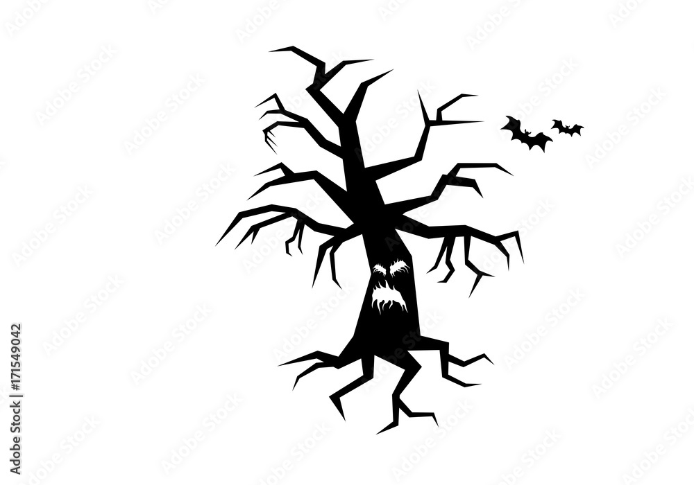 Horror tree silhouette vector. Silhouette of a tree on a white ...