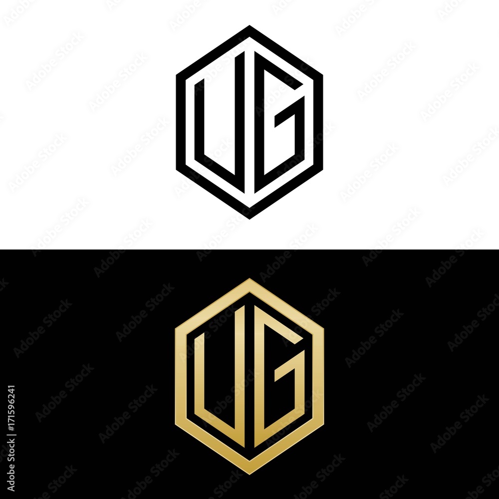 initial letters logo ug black and gold monogram hexagon shape vector ...