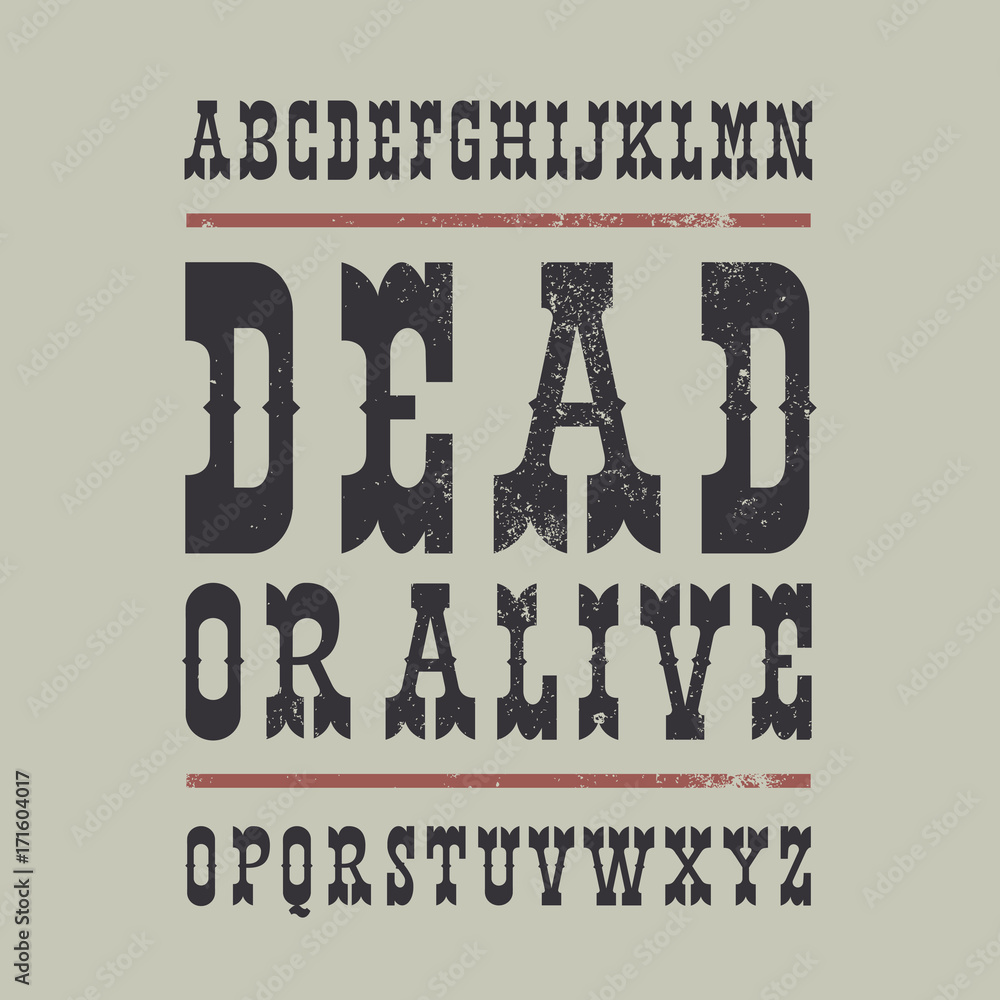 Wild West style font on dark background. Retro vector alphabet set ...