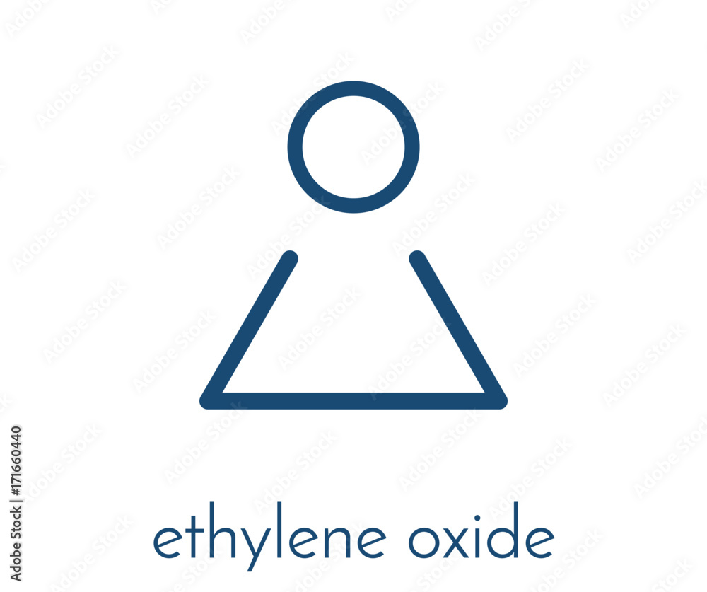 Ethylene oxide (oxirane) molecule. Uses include sterilization of ...