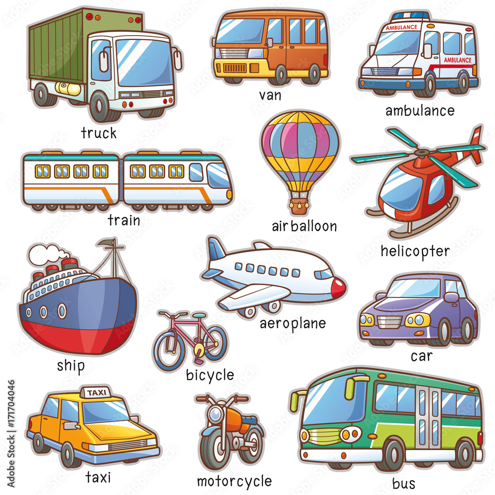 Vector Illustration of Cartoon Transportation vocabulary Stock Vector ...