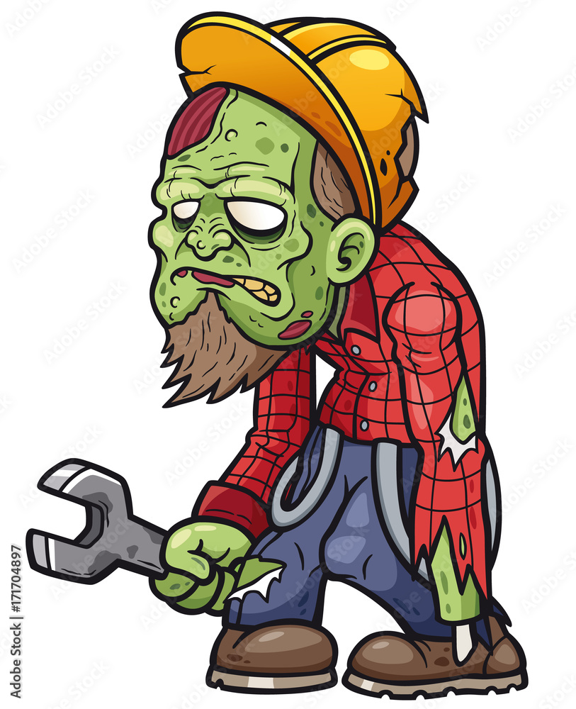 Cartoon zombie mechanic holding wrench Stock Vector | Adobe Stock