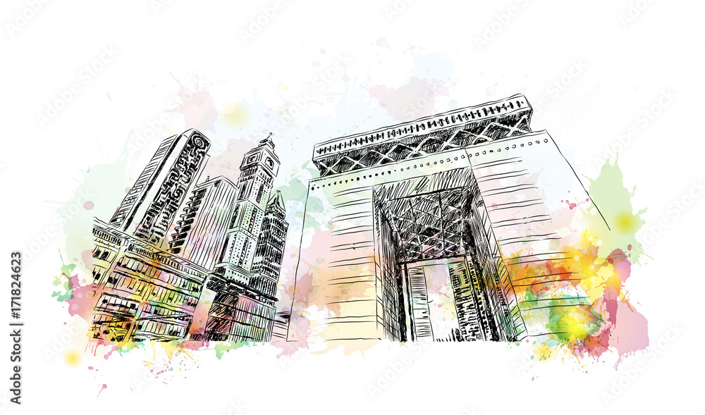 Watercolor sketch of Building view, Dubai, UAE in vector illustration ...