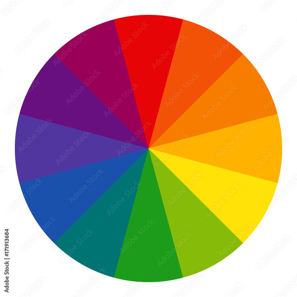 12 sectioned RYB (red, yellow, blue; used by artists) color wheel in ...