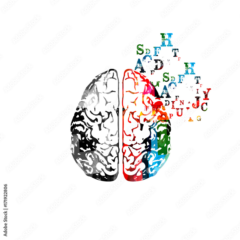 Colorful human brain with alphabet letters isolated vector illustration ...