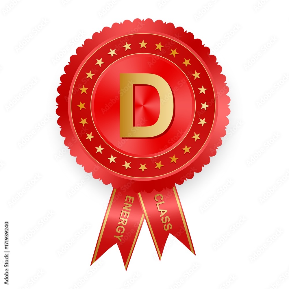 Image vectorielle Stock Red energy class label with ribbon and gold ...