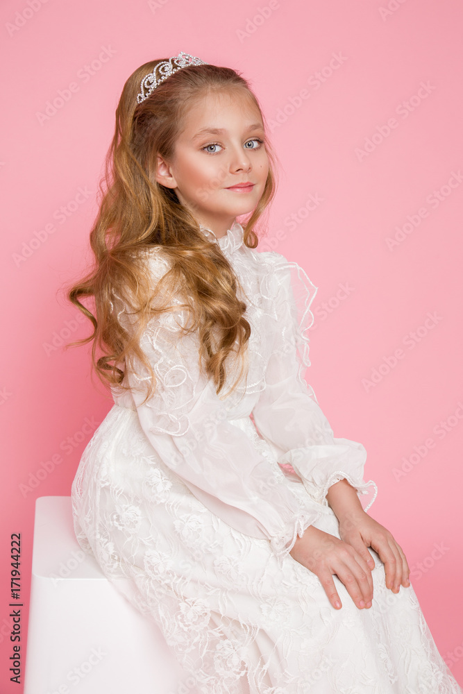 beautiful girl little princess long hair, curly and amazing blue eyes ...