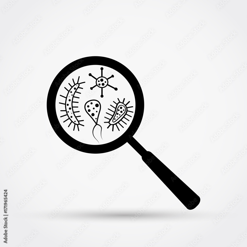 Germs and bacteria under the magnifying glass vector illustration ...