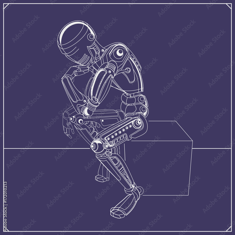 ector illustration of the thinking robot on purple background. Stock ...