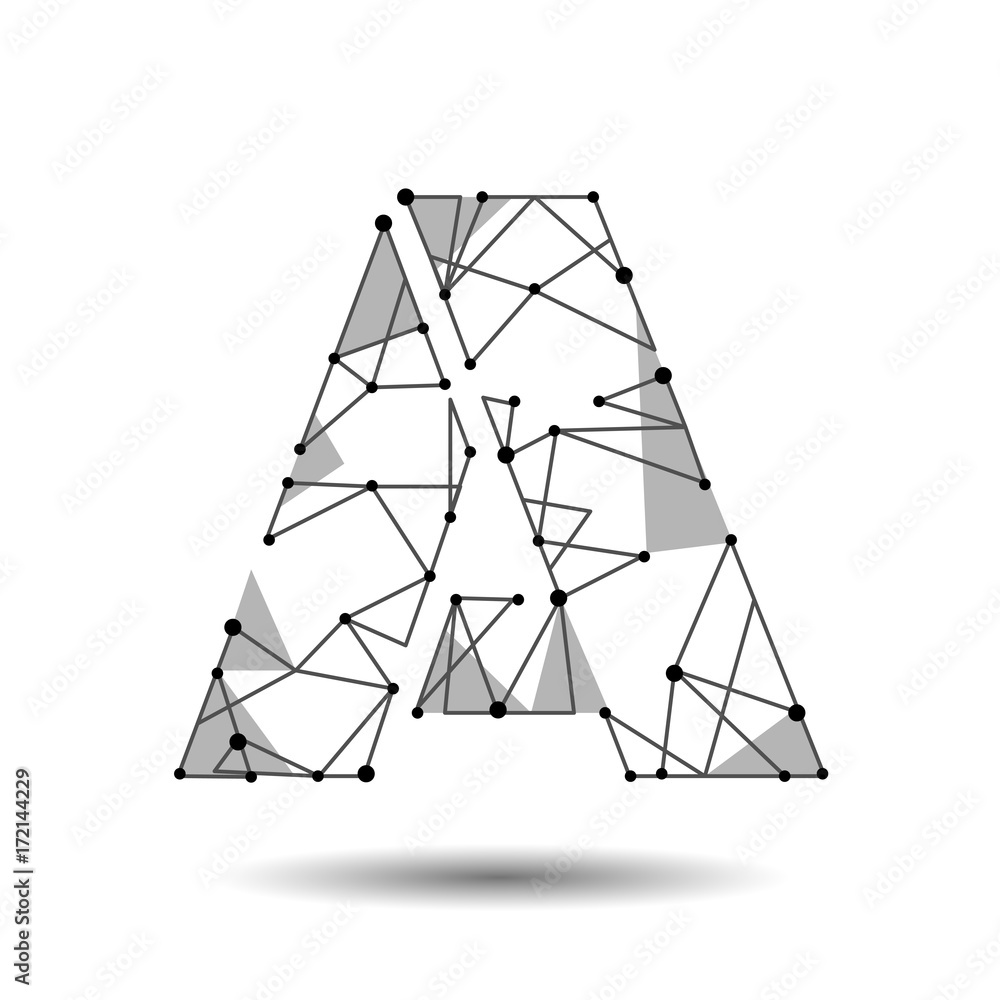 Vector de Stock Low poly letter A English Latin Cyrillic. Polygonal triangle connect dot point ...