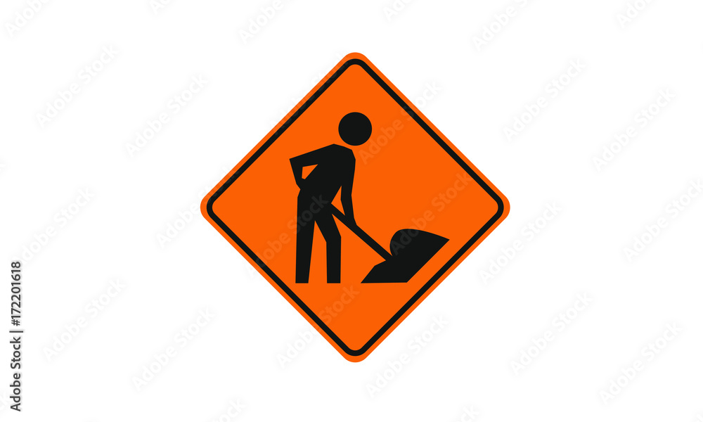 Men working warning sign ahead Stock Vector | Adobe Stock
