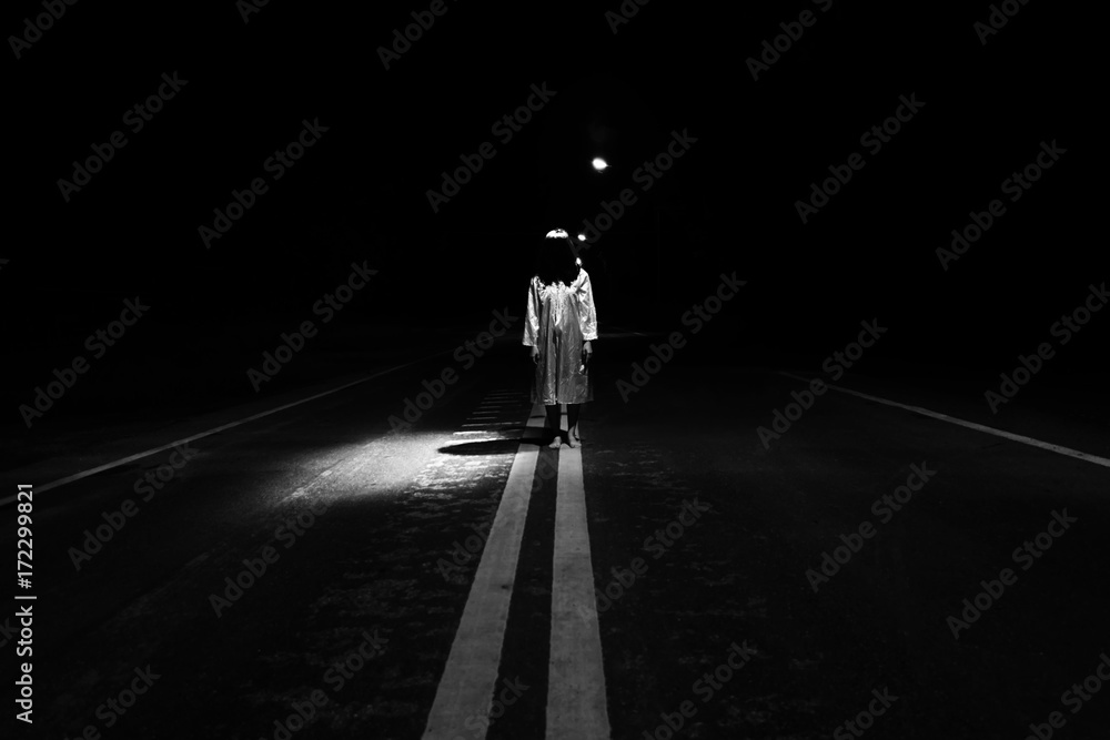 Mysterious Woman, Horror scene of scary ghost woman standing outdoor on ...