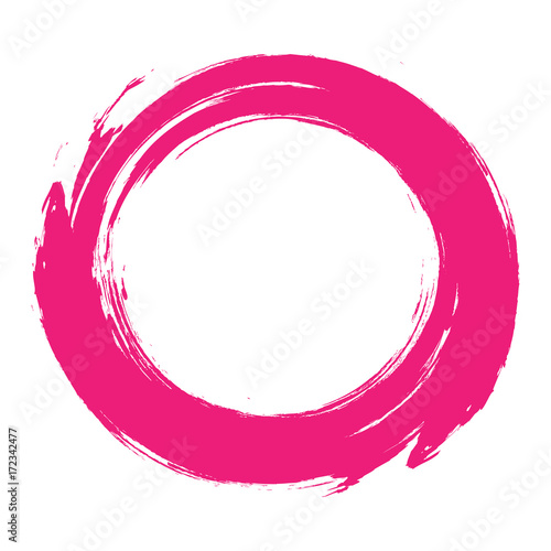 Vector illustration. A circle drawn with a brush, pink brush strokes ...