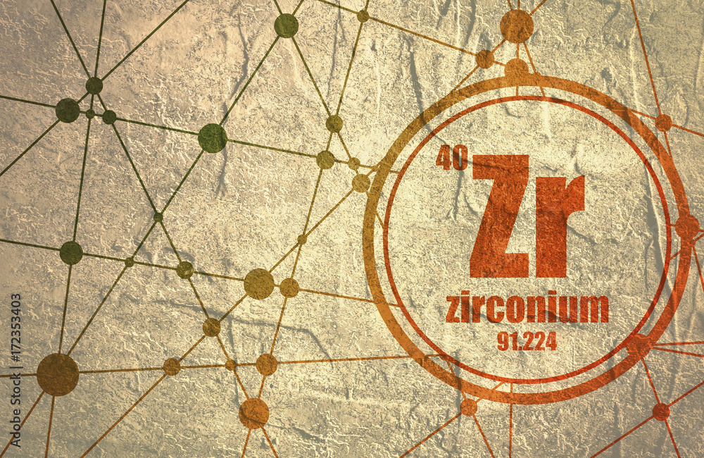 Zirconium chemical element. Sign with atomic number and atomic weight ...
